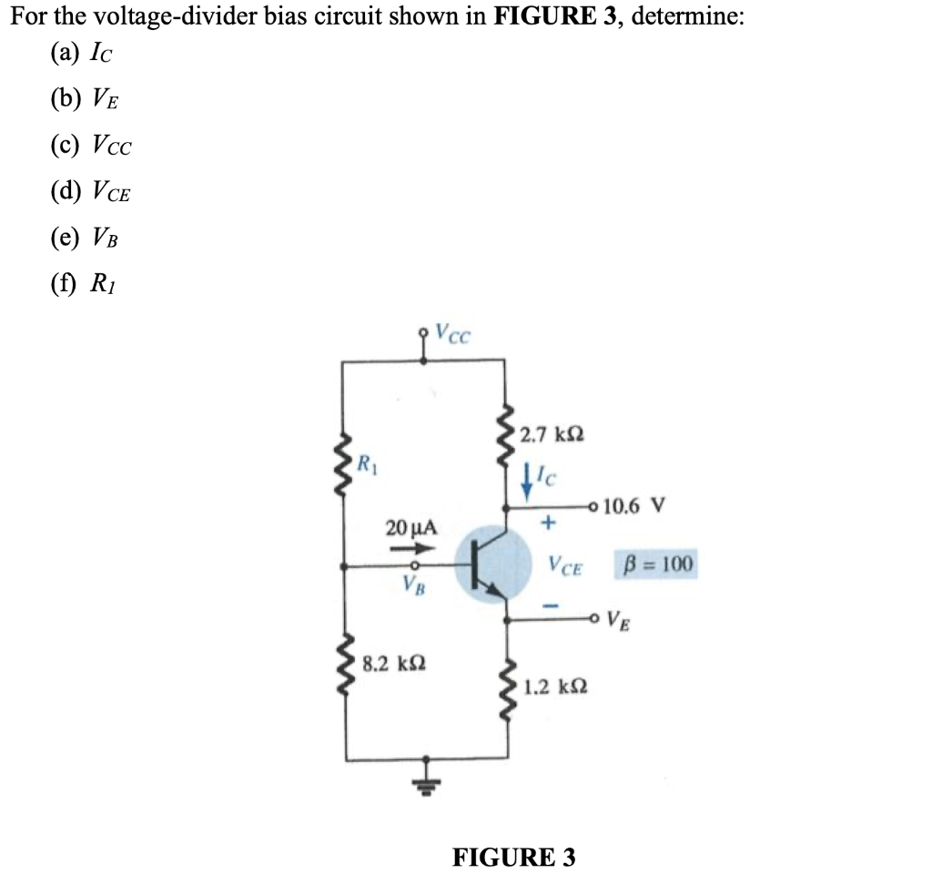 Solved For the voltage-divider bias circuit shown in FIGURE | Chegg.com