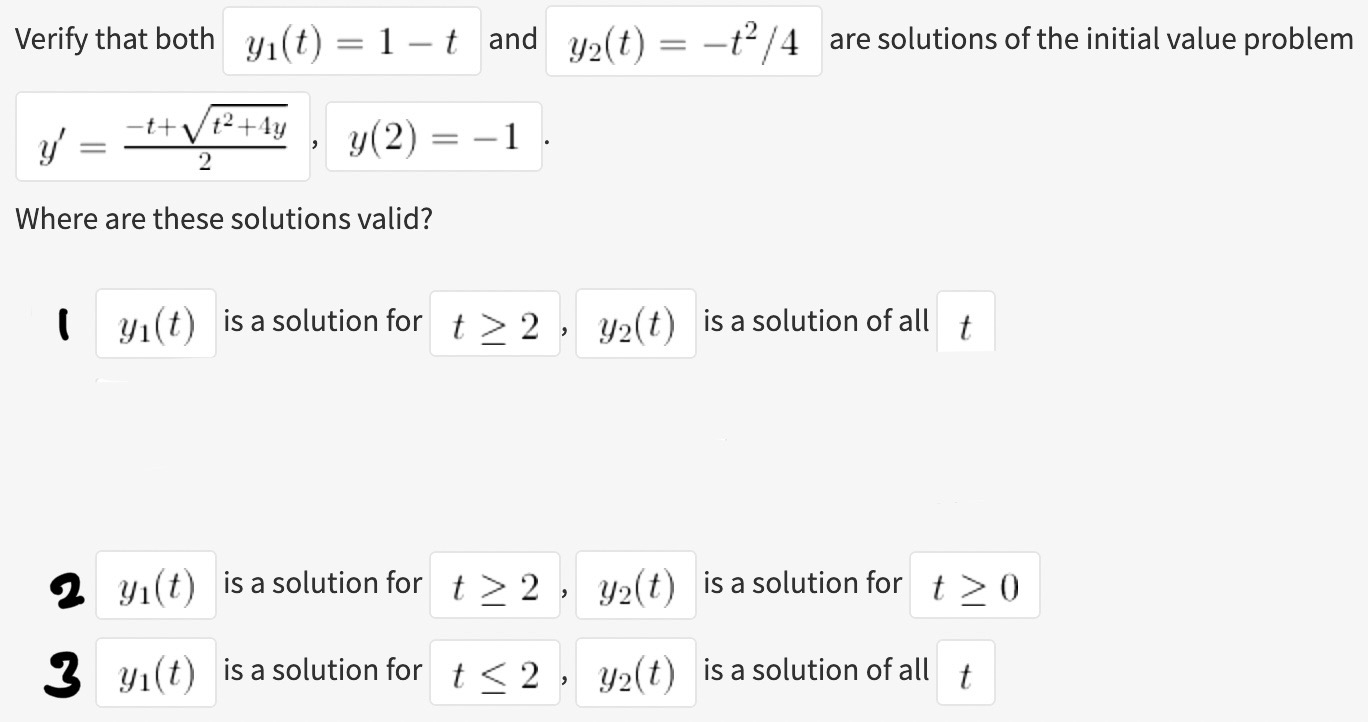 Solved Verify that both y1(t)=1−t and y2(t)=−t2/4 are | Chegg.com