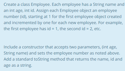 Solved Create a class Employee. Each employee has a string | Chegg.com