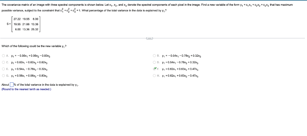 Solved The covariance matrix of an image with three spectral | Chegg.com