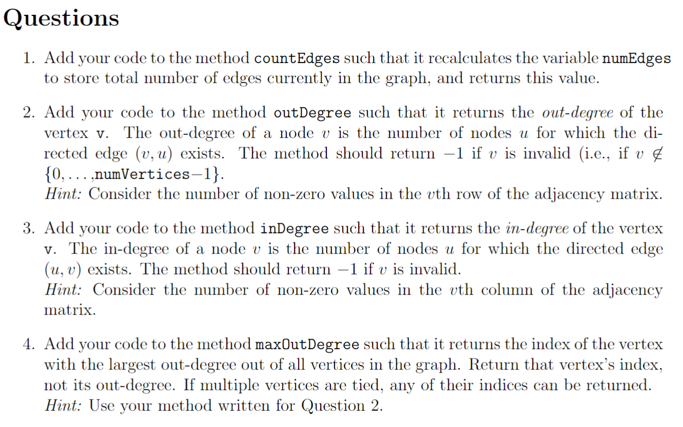 Adjacency Matrices n = The code implements the | Chegg.com