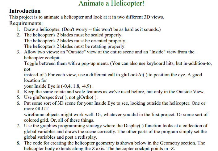 Animate a Helicopter! Introduction This project is to | Chegg.com