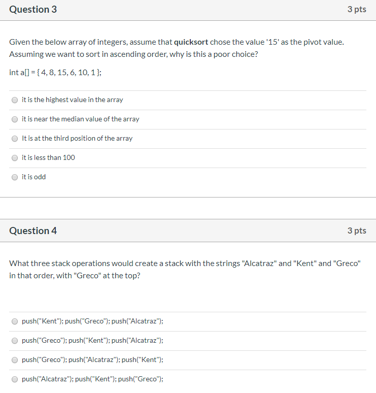 Solved Question 3 3 pts Given the below array of integers, | Chegg.com