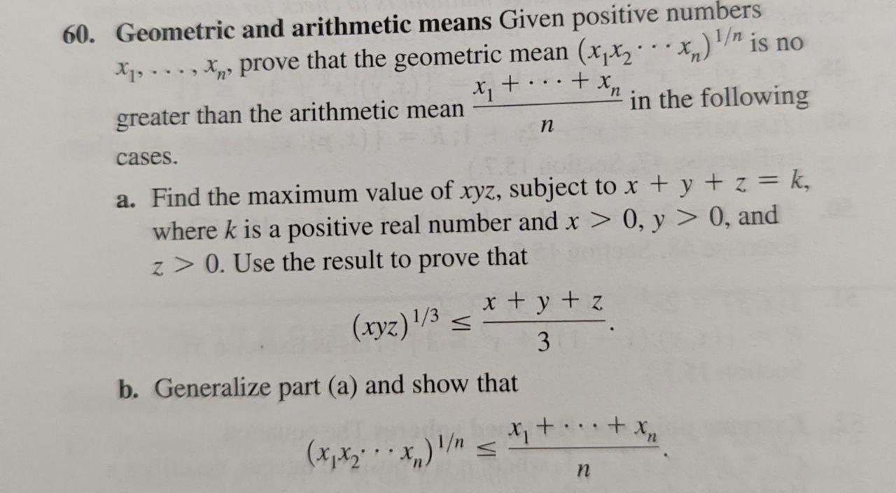 Solved 60. Geometric and arithmetic means Given positive | Chegg.com