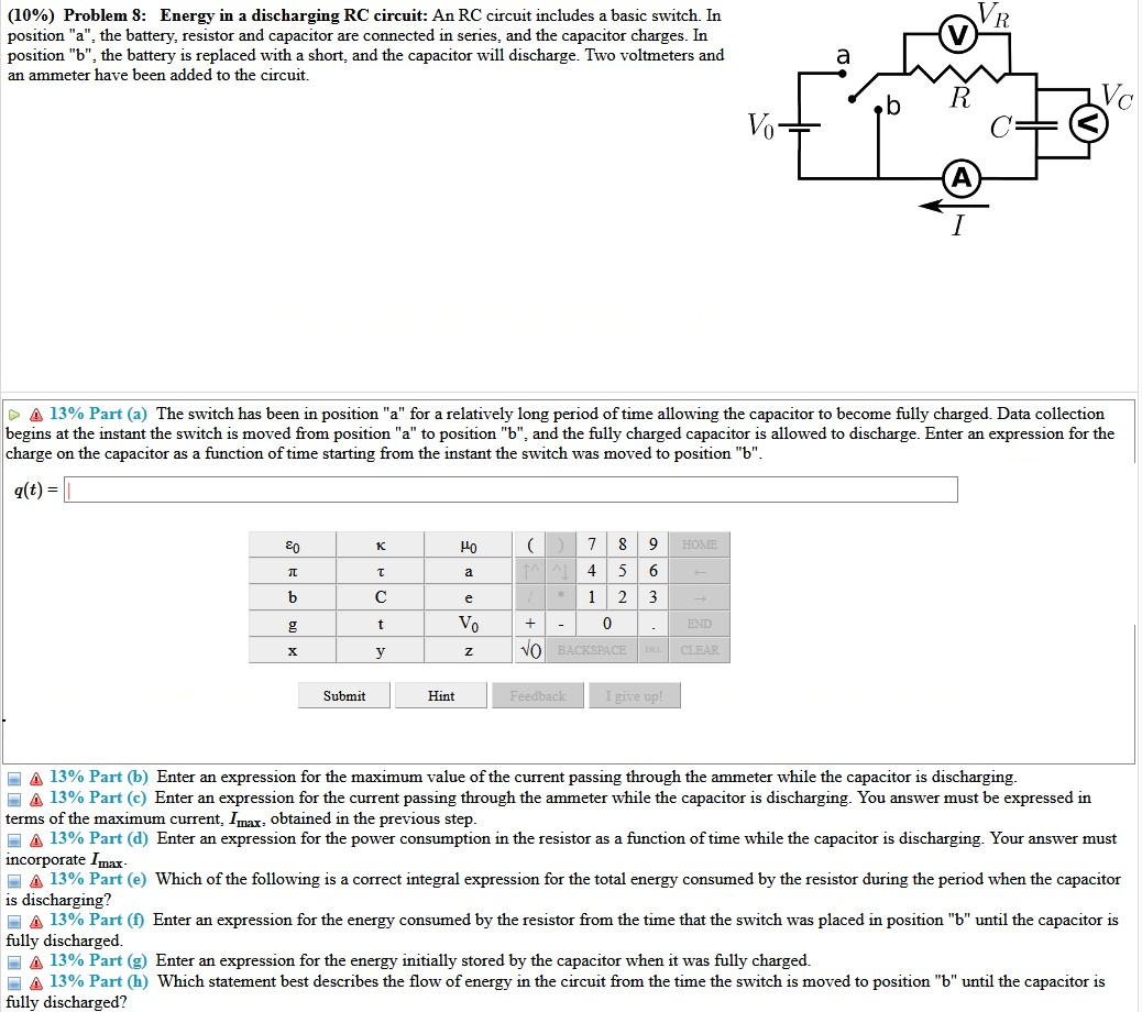 Solved (10\%) Problem 8: Energy in a discharging RC circuit: | Chegg.com