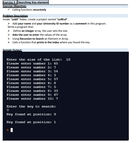 Solved Exercise 3. Searching Key element Exercise Objectives | Chegg.com