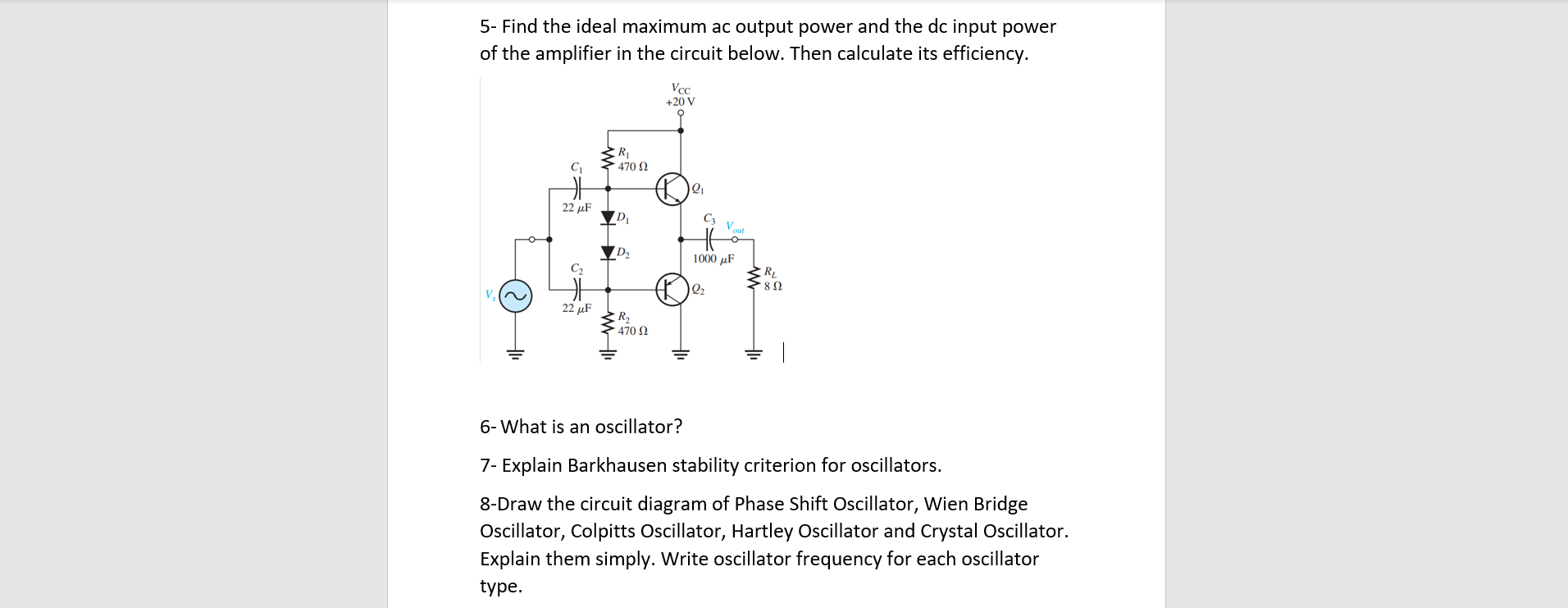 Solved 5- Find the ideal maximum ac output power and the dc | Chegg.com