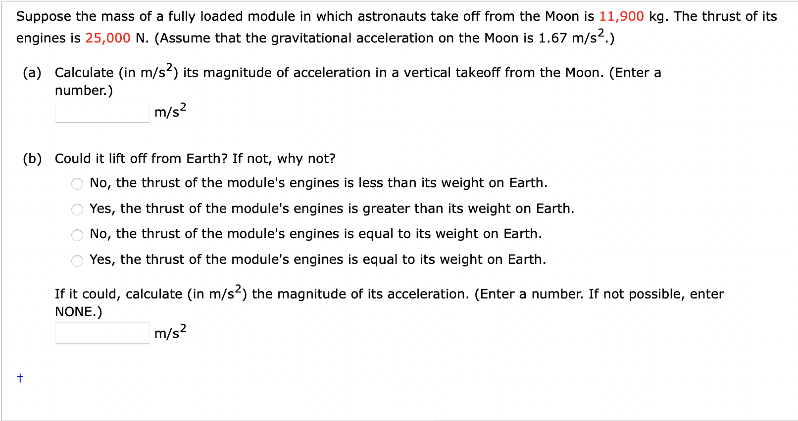 Solved Suppose the mass of a fully loaded module in which | Chegg.com