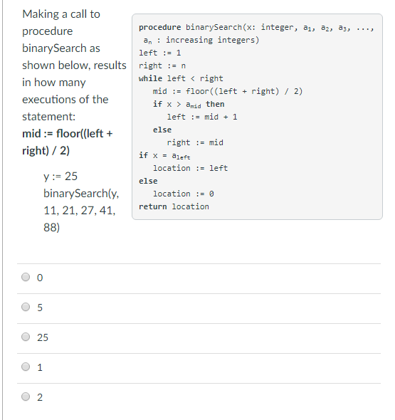 Solved Making a call to procedure binarySearch as shown | Chegg.com