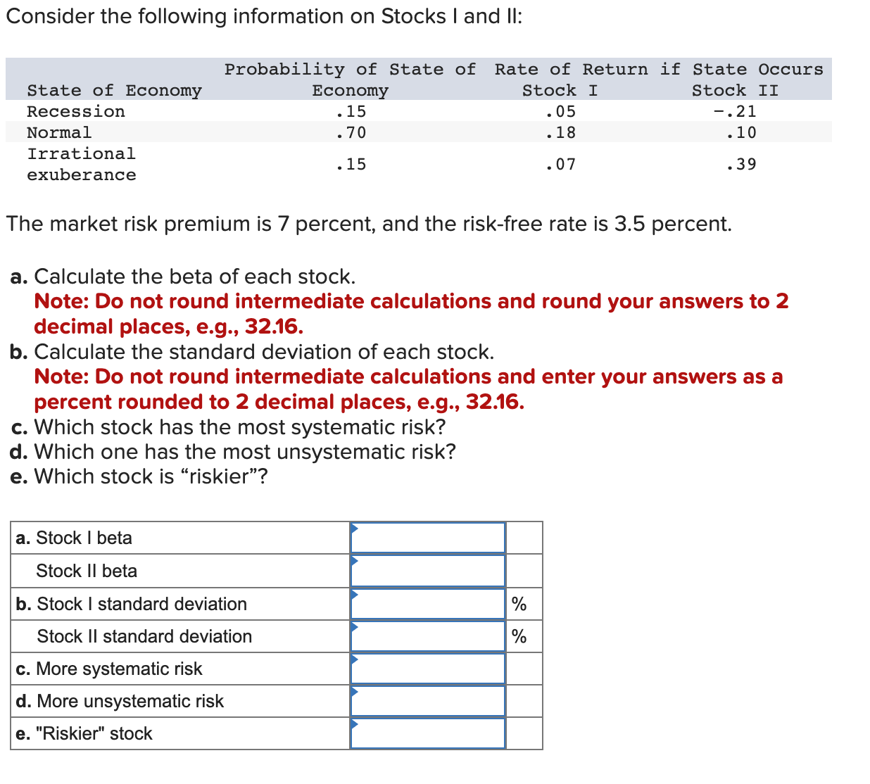 Solved Consider the following information on Stocks I and | Chegg.com