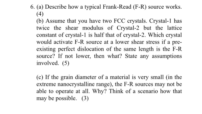 Solved 6. (a) Describe how a typical Frank-Read (F-R) source | Chegg.com