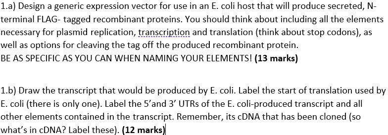 Solved 1.a) Design a generic expression vector for use in an | Chegg.com