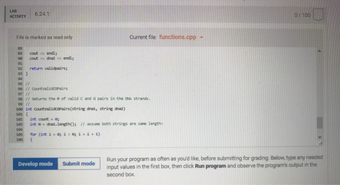 Solved 6.24 Lab07-02: DNA analysis with functions Summary in | Chegg.com