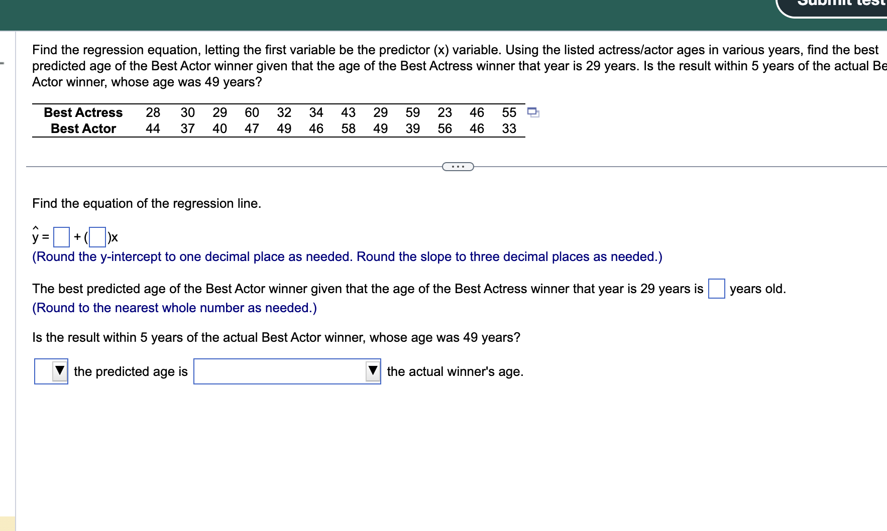 Solved Find the regression equation, letting the first | Chegg.com