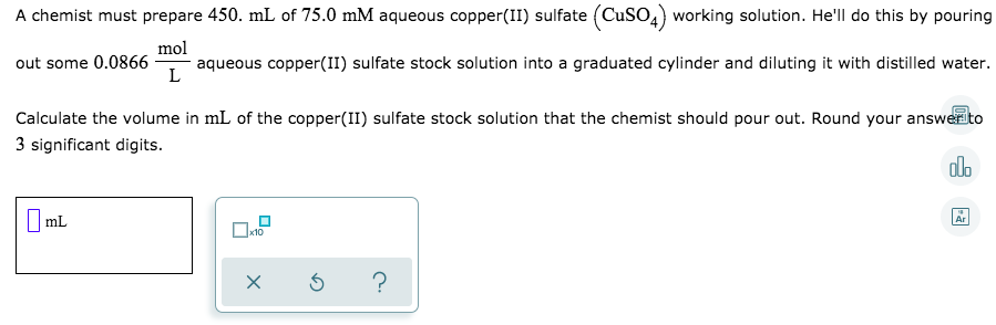 Solved A chemist must prepare 450. mL of 75.0 mM aqueous | Chegg.com