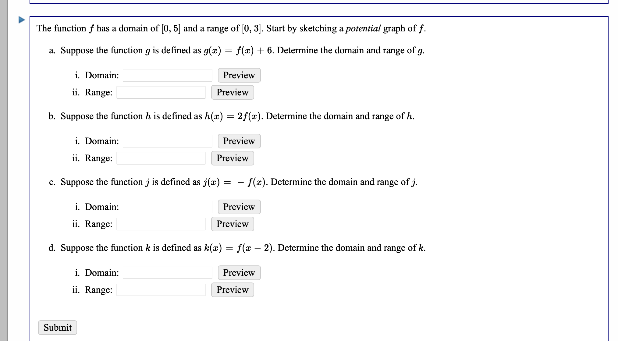 Solved The function f has a domain of [0,5] and a range of | Chegg.com