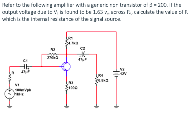 Solved Refer to the following amplifier with a generic npn | Chegg.com
