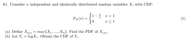 Solved A1. Consider n independent and identically | Chegg.com