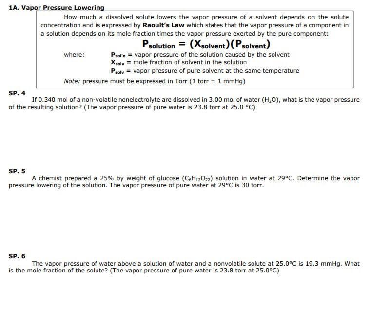 Solved How much a dissolved solute lowers the vapor pressure | Chegg.com