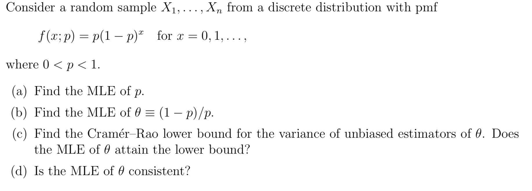 Solved Consider a random sample X1,…,Xn from a discrete | Chegg.com