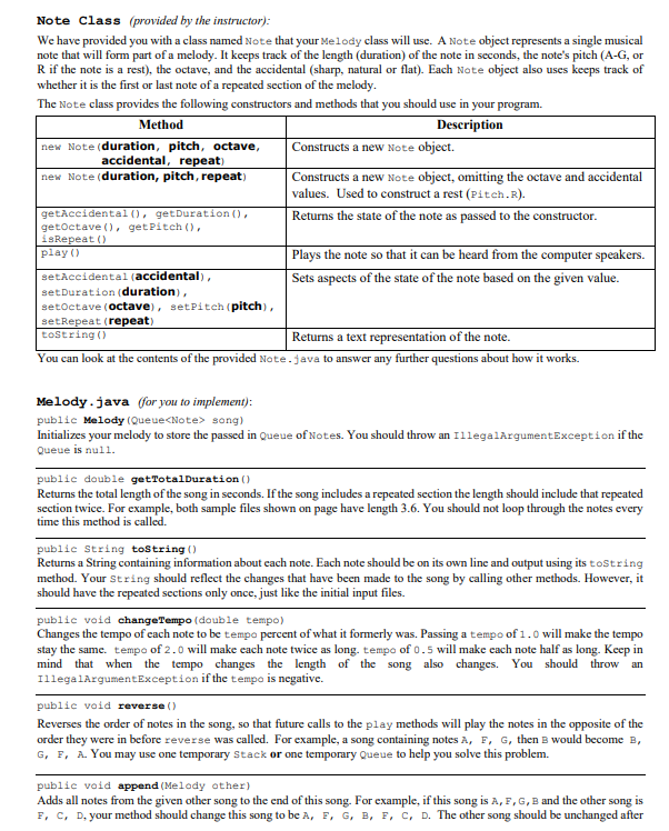 Solved Complete the class Melody.java based on the | Chegg.com