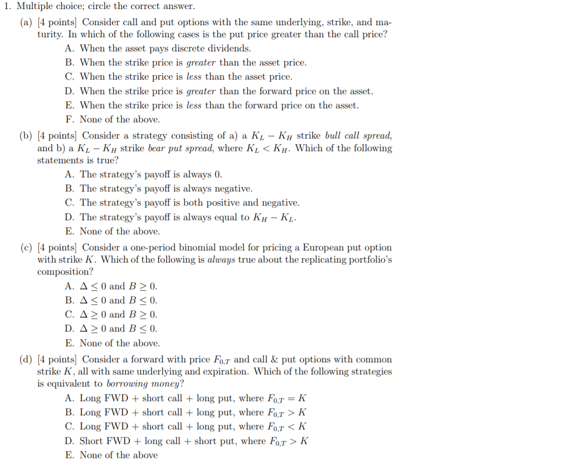 Solved 1. Multiple choice; circle the correct answer. (a) 4 | Chegg.com
