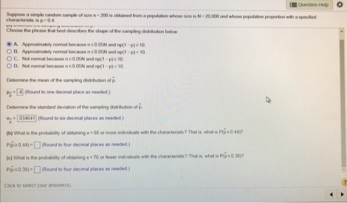 Solved Question Hetp * Suppose a simple random sample of | Chegg.com