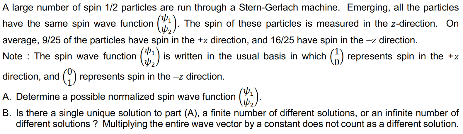 Solved A large number of spin 1/2 particles are run through | Chegg.com