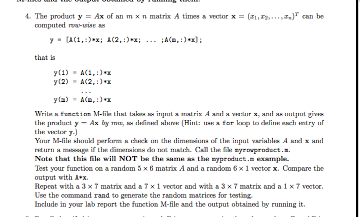 Solved "myrowproduct.m" >> Filename myrowproduct (A,x) | Chegg.com