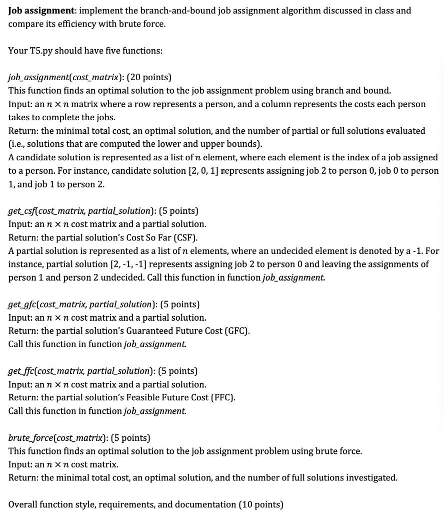 Job assignment: implement the branch-and-bound job | Chegg.com Job assignment: implement the branch-and-bound job | Chegg.com