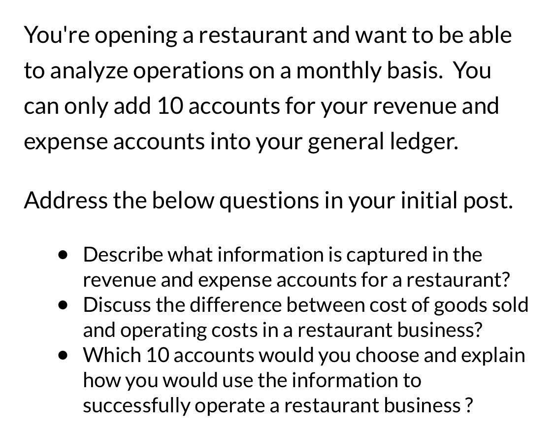 Solved You're opening a restaurant and want to be able to | Chegg.com