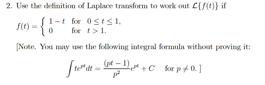 Solved Use the definition of ﻿Laplace transform to ﻿work out | Chegg.com