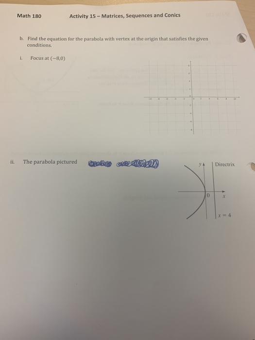 Solved Math 180 Activity 15-Matrices, Sequences and Conics | Chegg.com