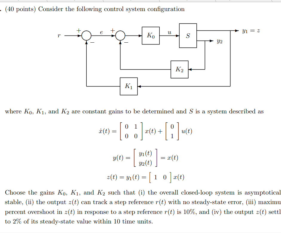 Solved - (40 points) Consider the following control system | Chegg.com
