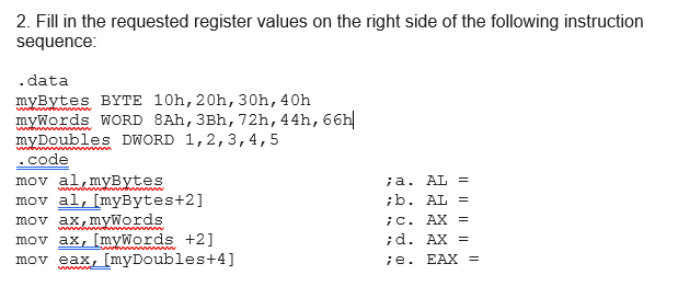 Solved 2. Fill in the requested register values on the right | Chegg.com