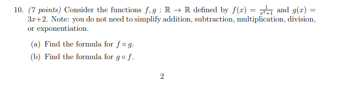 Solved 10. (7 points) Consider the functions f,g:R→R defined | Chegg.com