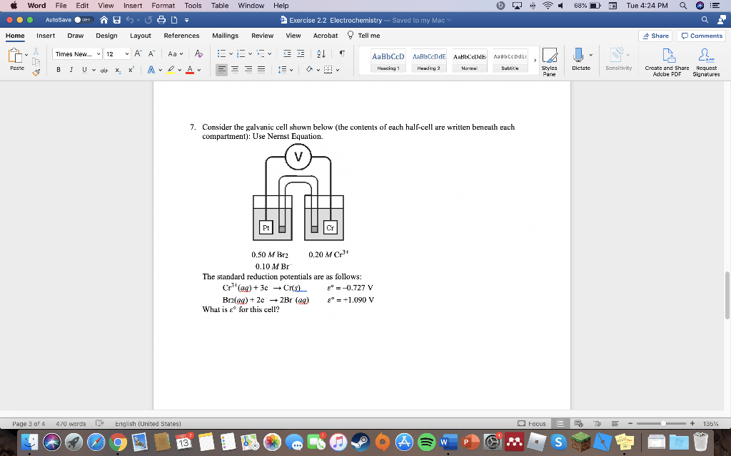 Solved 7. Consider the galvanic cell shown below (the | Chegg.com