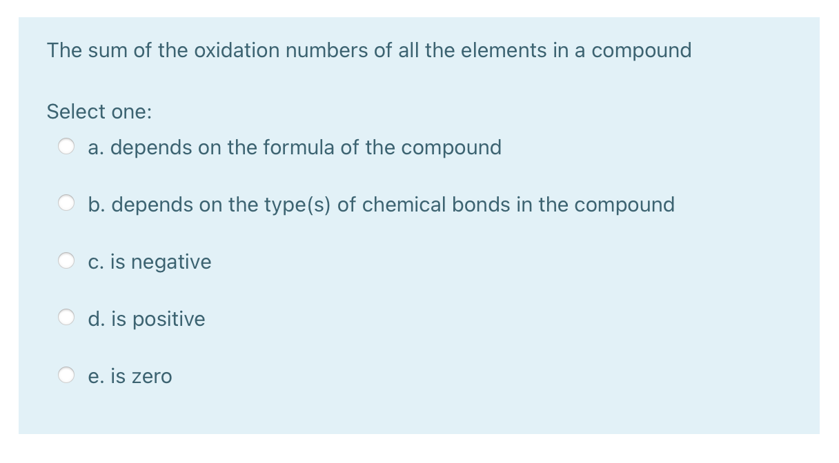 Solved The sum of the oxidation numbers of all the elements | Chegg.com