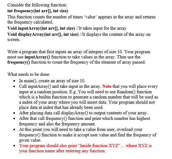 Solved Consider the following function: int frequency(int | Chegg.com