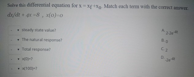 Solved Solve this differential equation for x=xf+Xn. Match | Chegg.com