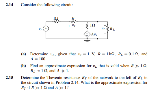 Solved 2.14 2.15 Consider the following circuit: Vs 192 www | Chegg.com