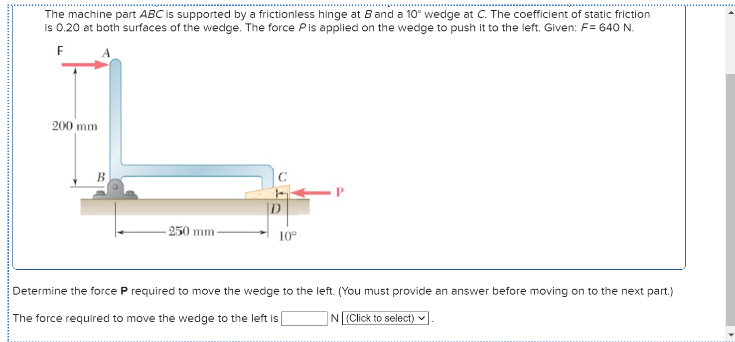 Solved The machine part ABC is supported by a frictionless | Chegg.com