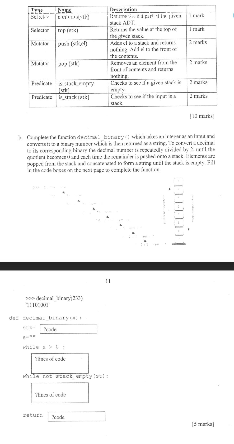 b. Complete the function decimal binary() which takes | Chegg.com