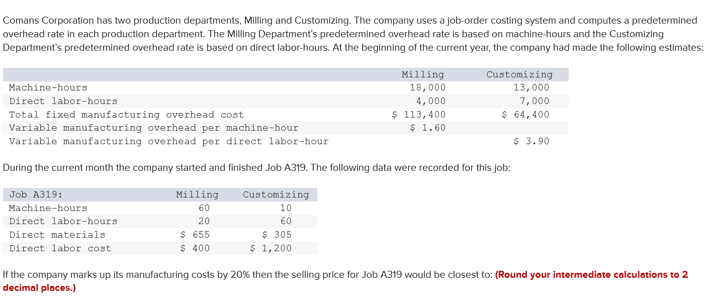 Solved Comans Corporation has two production departments, | Chegg.com