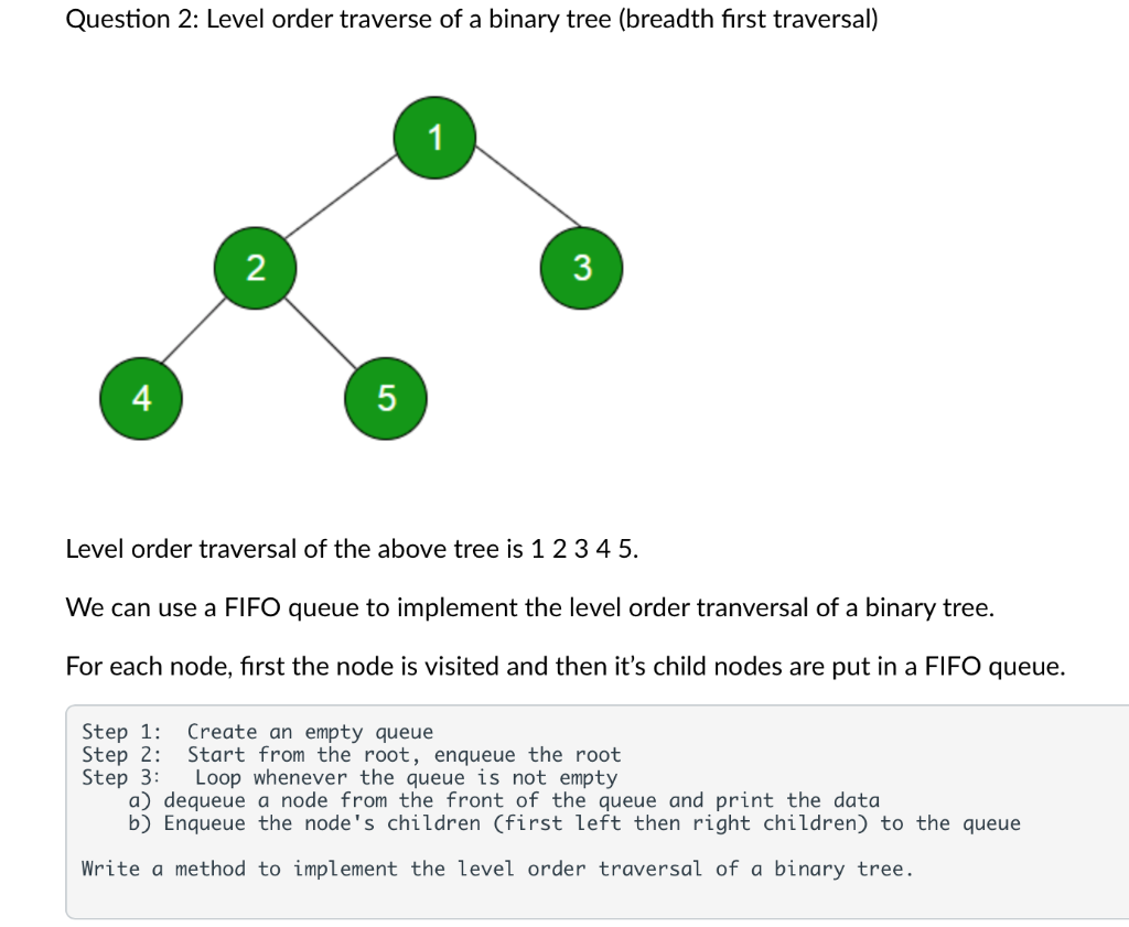 Solved ion 2 Level Order Traverse Of A Binary Tree Chegg