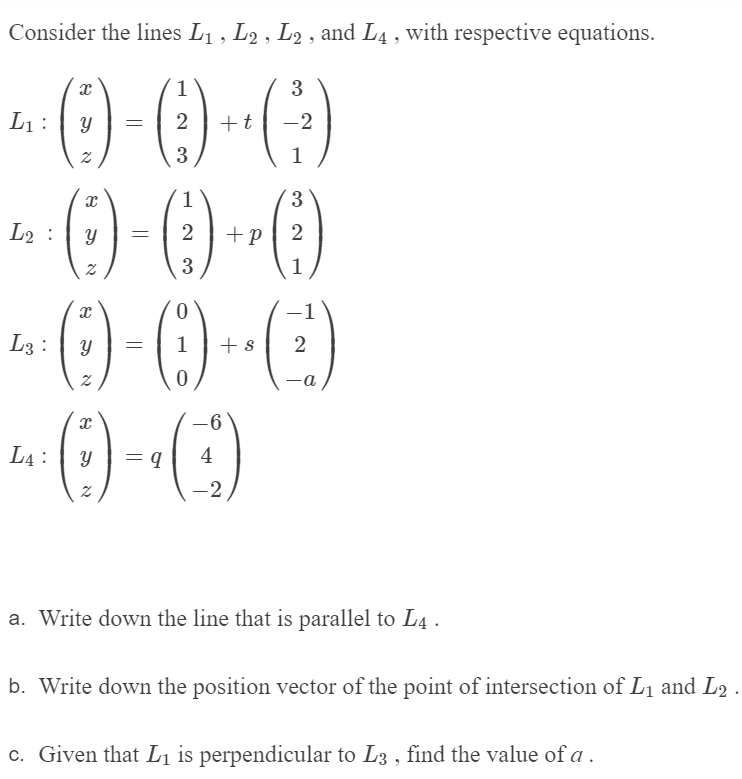 Solved Consider the lines Li , L2 , L2 , and L4, with | Chegg.com