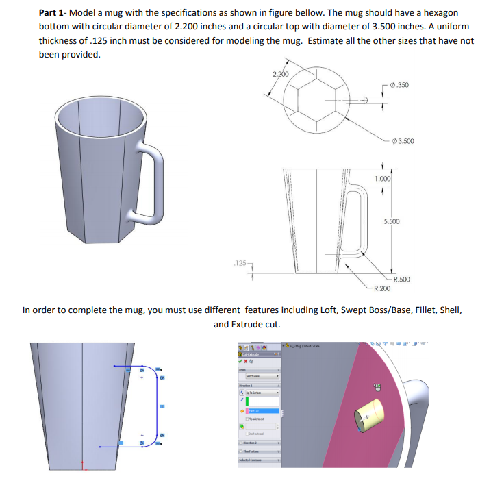 Solved Part 1- Model a mug with the specifications as shown | Chegg.com