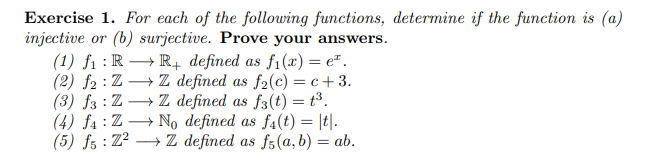 Solved Exercise 1. For each of the following functions, | Chegg.com