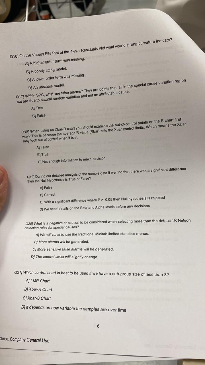 Q16] On the Versus Fits Plot of the 4-in-1 Residuals | Chegg.com