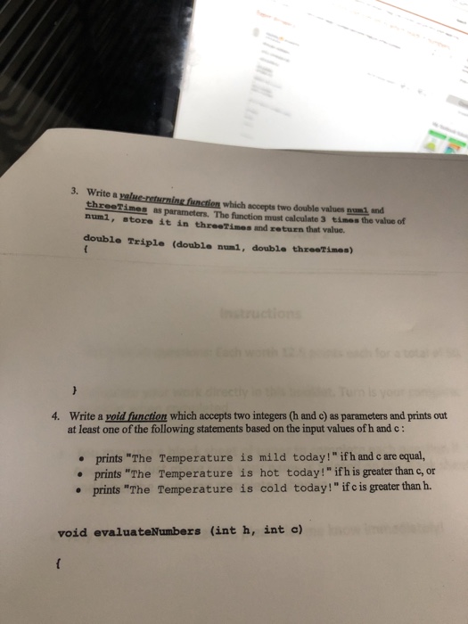 Solved 3. Write a which accepts two double values num1 and | Chegg.com